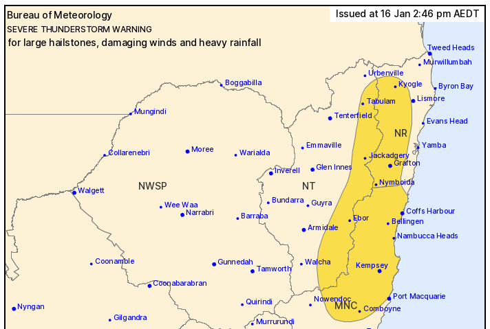 Severe thunderstorm warning for Northern Rivers